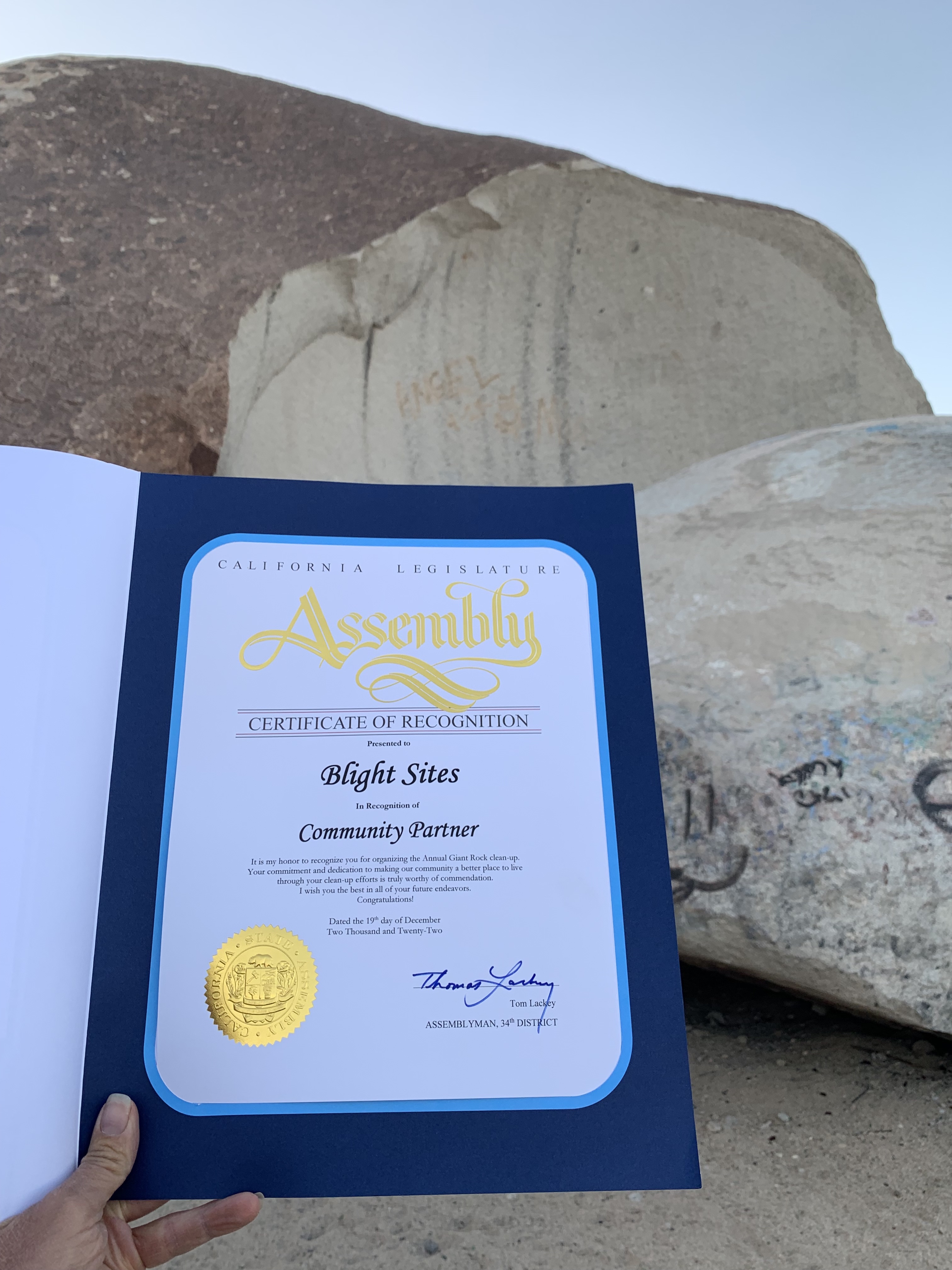 A Certificate of Recognition fro the CA State Assembly! - Blight Sites
